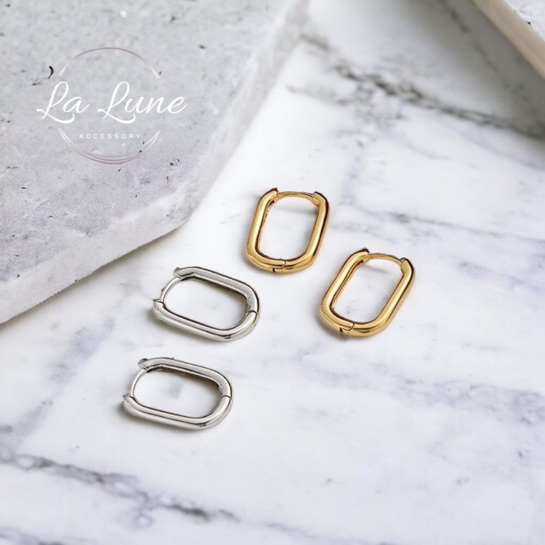 Gold / Silver Rectangle U Shape Hoop Earrings - Etsy