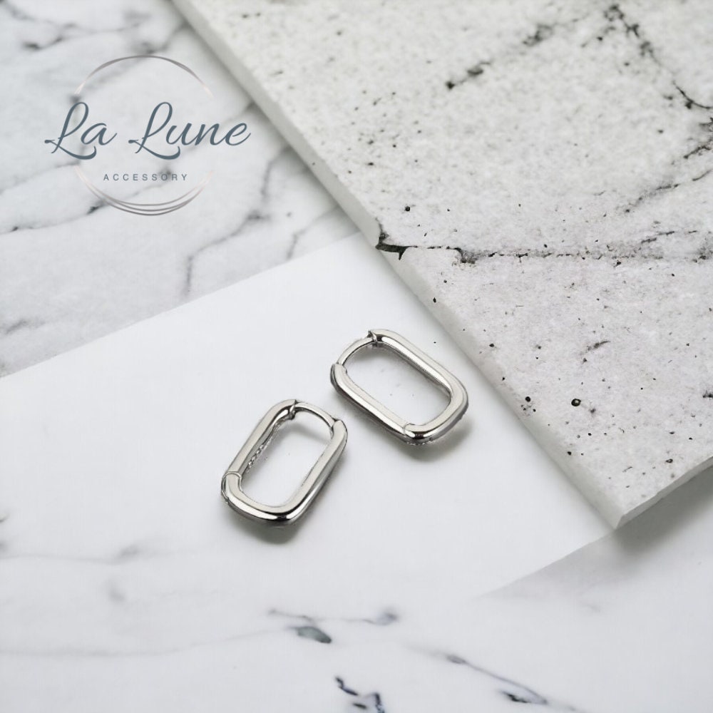 Gold / Silver Rectangle U Shape Hoop Earrings - Etsy