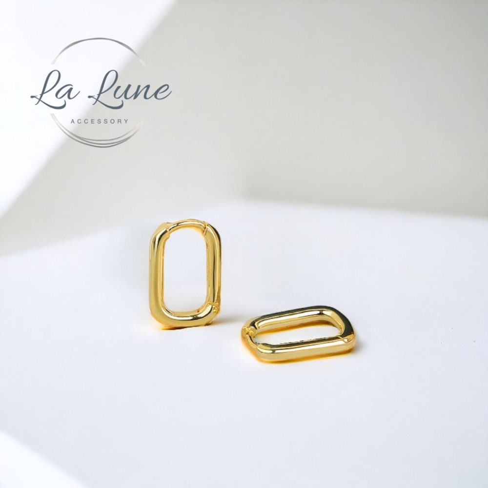 Gold / Silver Rectangle U Shape Hoop Earrings - Etsy