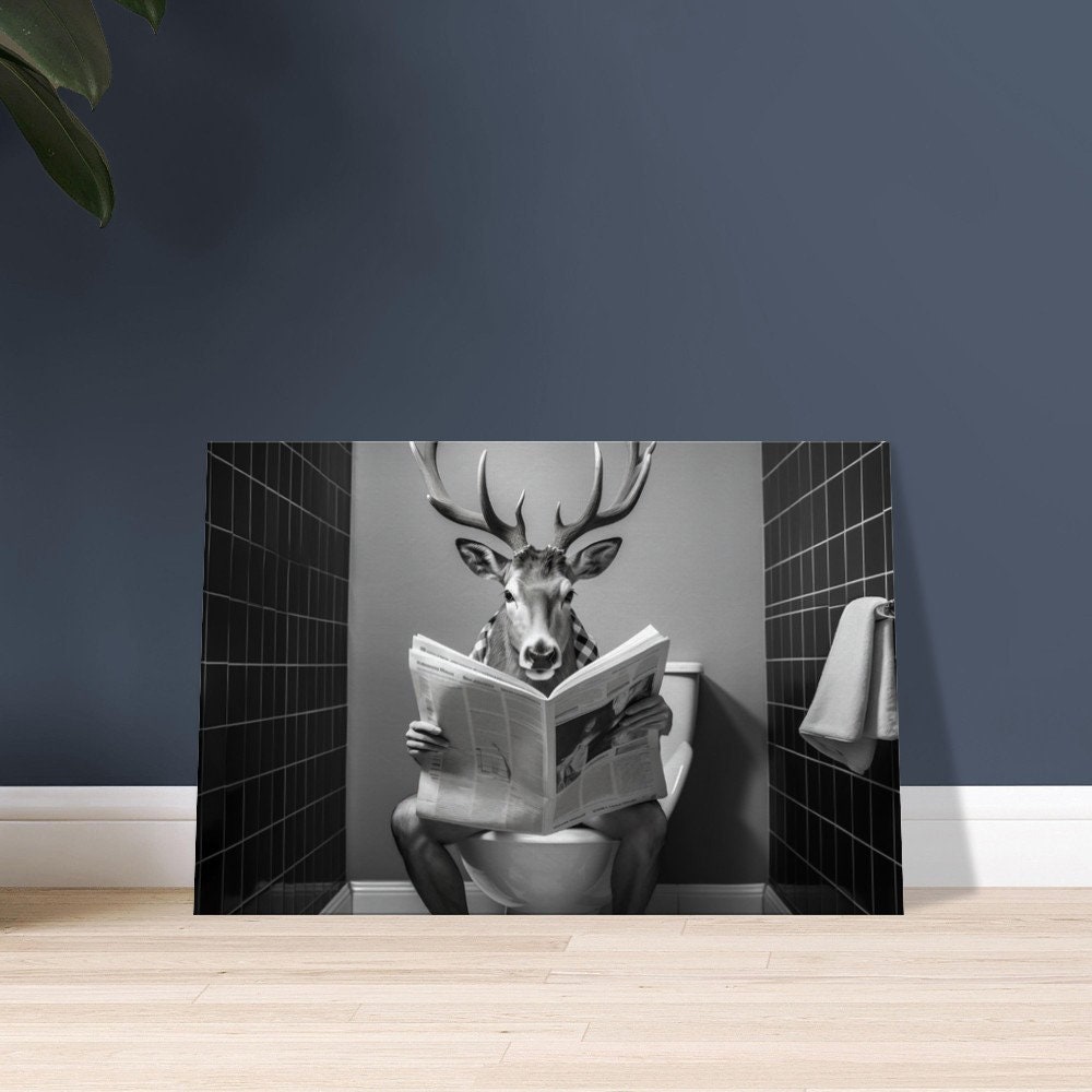 Lustiges Wandbild in schwarz/weiß | Reh Auf Toilette | Wallart auf ...