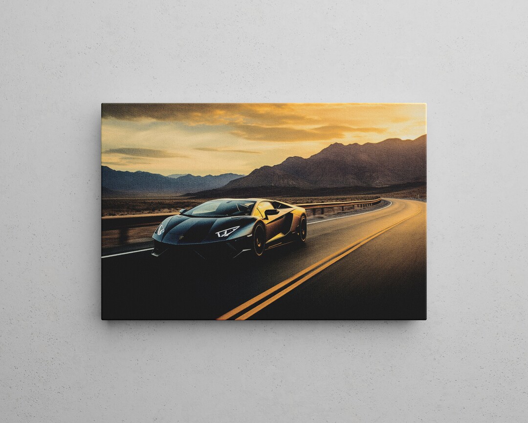 Lamborghini in the Sunset | Black | Car Art on Canvas | Canvas in ...