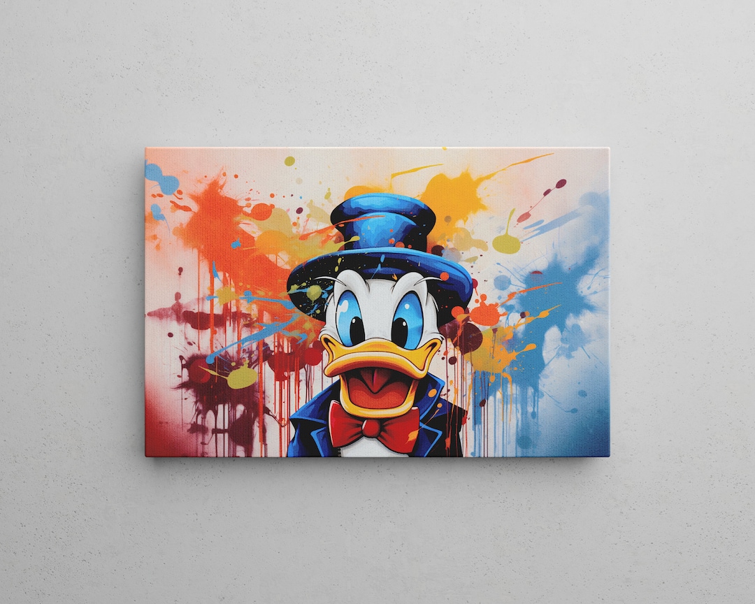 Buntes Donald Duck Zeichnung | Pop-Art Wandbild auf Leinwand | Comic ...