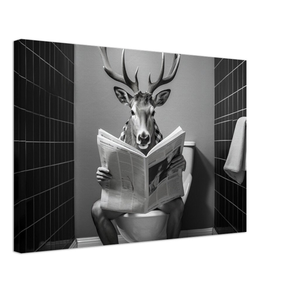 Lustiges Wandbild in schwarz/weiß | Reh Auf Toilette | Wallart auf ...