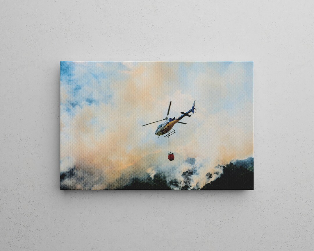 Firefighting Helicopter Over Forest Fire Futuristic Mural Helicopter ...