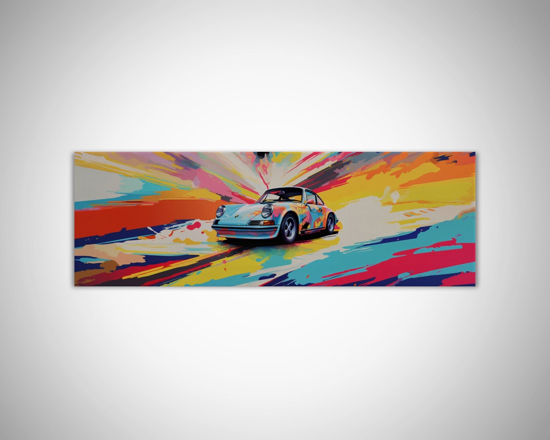 Wide Porsche Mural Colorful Wall Art in Pop-art Style on High Quality ...