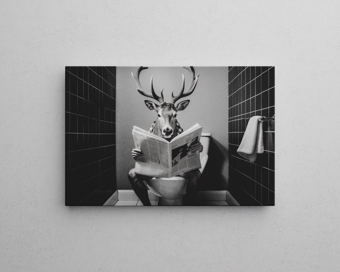 Lustiges Wandbild in schwarz/weiß | Reh Auf Toilette | Wallart auf ...