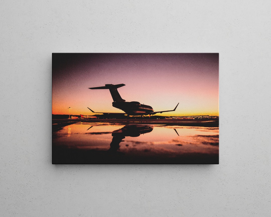 Private Jet on Runway | Mural Airplane | Luxury Jet on Canvas | High ...