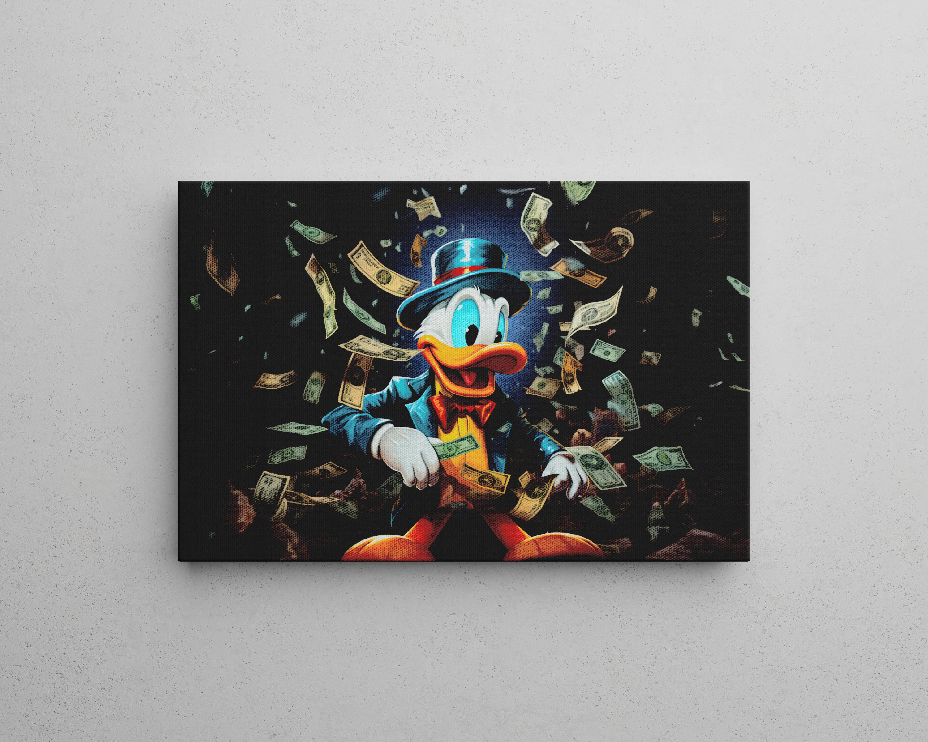 Donald Duck im Geld | Pop-Art Wandbild auf Leinwand | Comic Style Canva ...