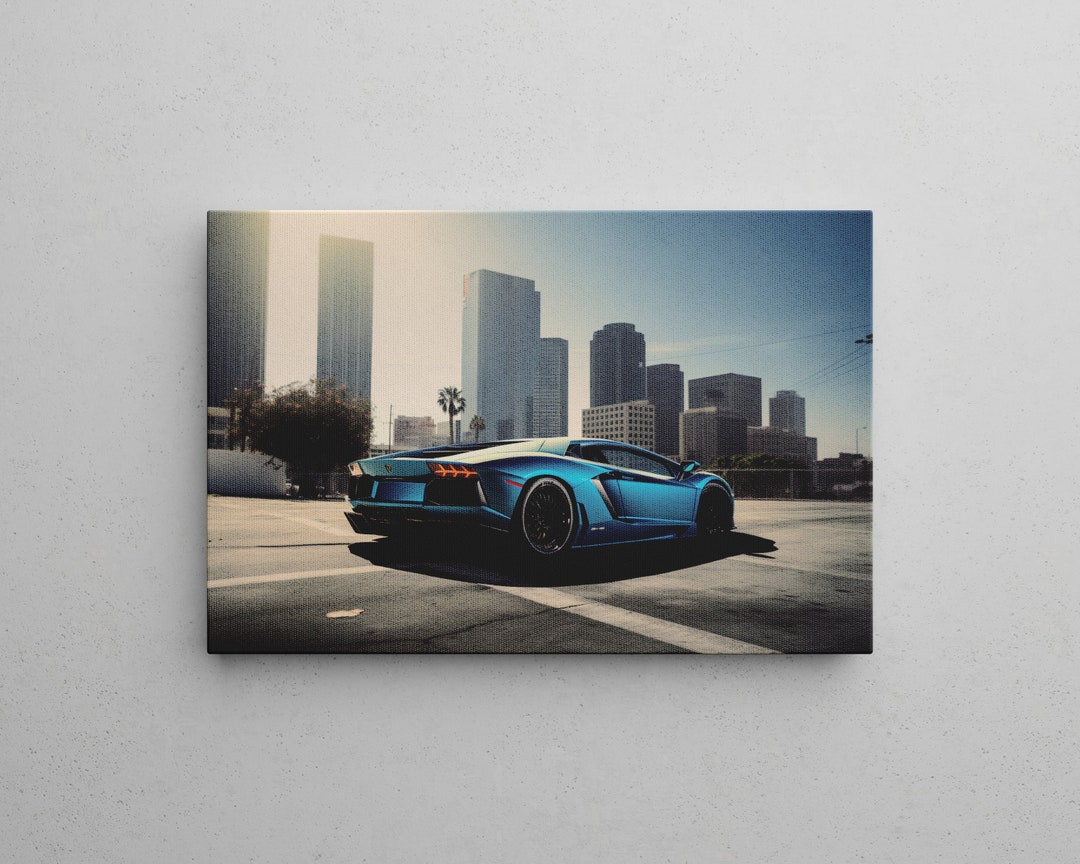 Blue Lamborghini Lambo City Skyline Car Art Canvas in - Etsy