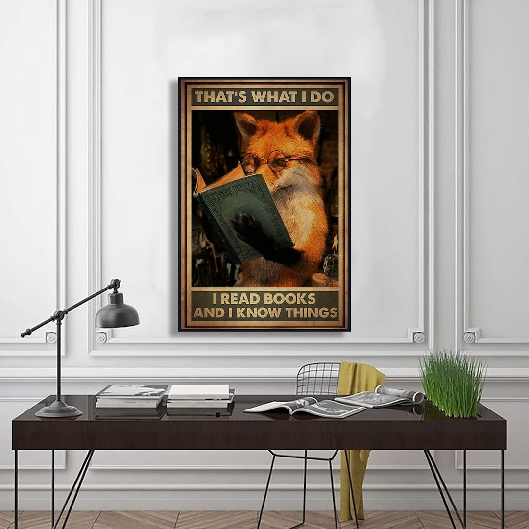 Fox Read Books and Know Things Art Wall Decor Poster, Fox Read Books ...