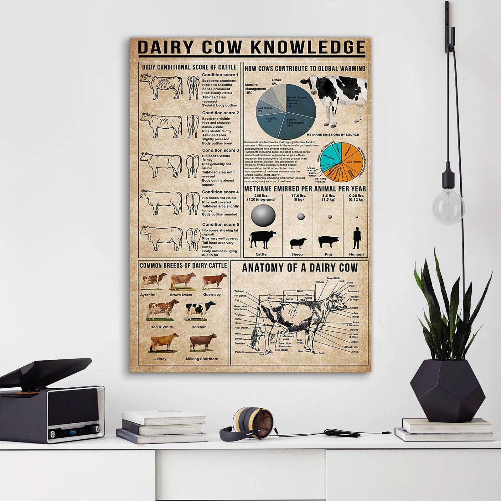 Dairy Cow Knowledge Poster, Farmer Cow Knowledge Wall Art, Cow Poster ...