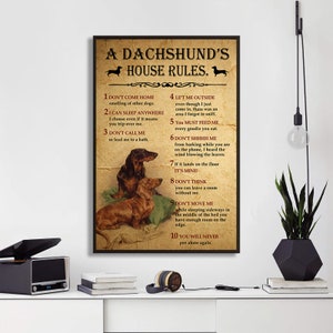 Funny A Dachshund’s House Rules Poster, Funny Dog Poster, Wall Art Home ...