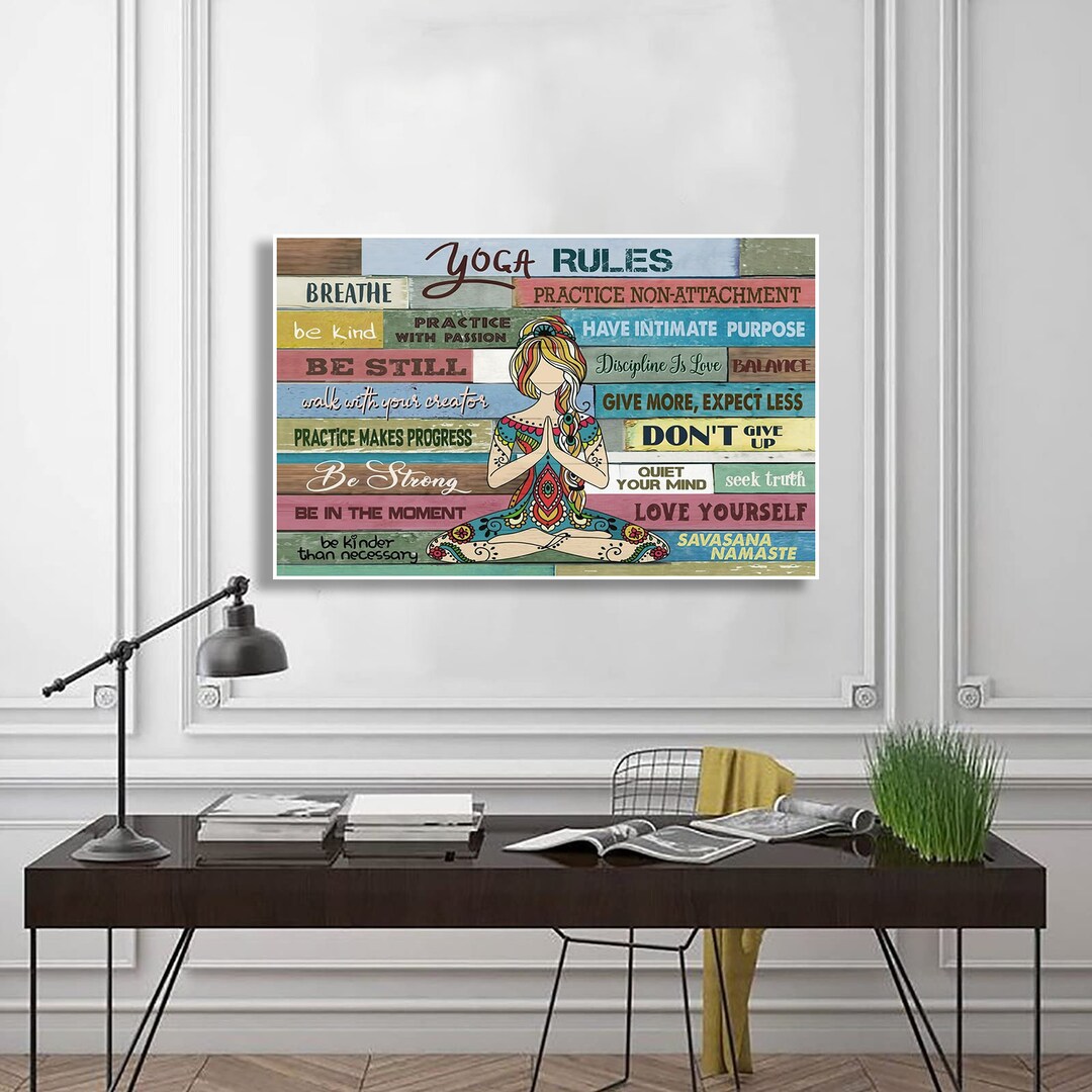 Yoga Rules Breathe Be Kind Practice With Passion Poster, Yoga Poster ...