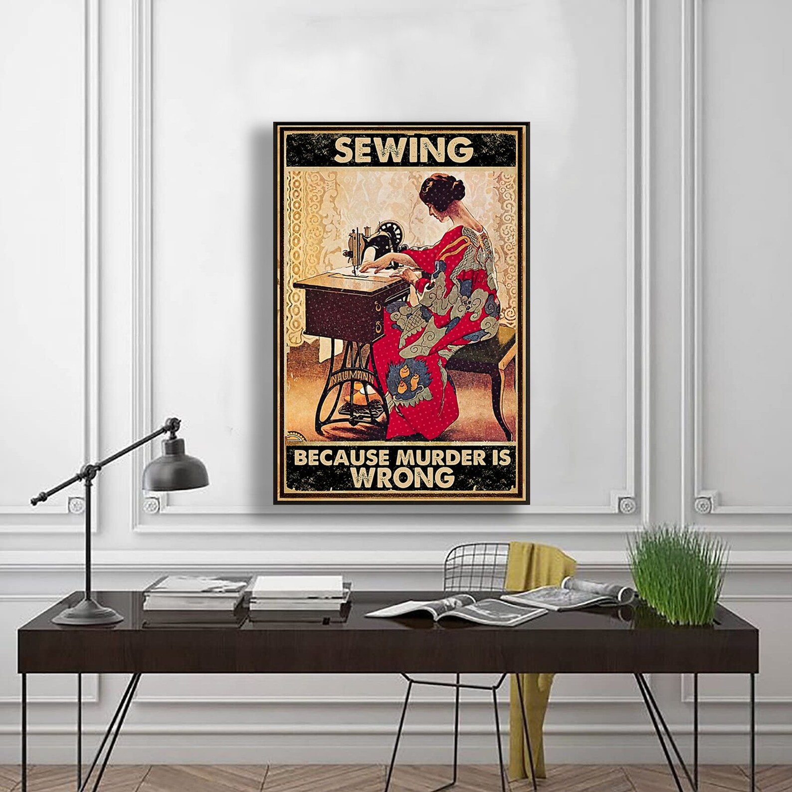 Sewing Because Murder is Wrong Poster, Vintage Poster Home Decor, Wall ...