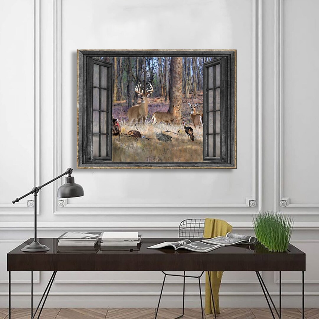 Farmhouse Window Wall Art Rustic Deer Wall Decor Home for Living Room ...