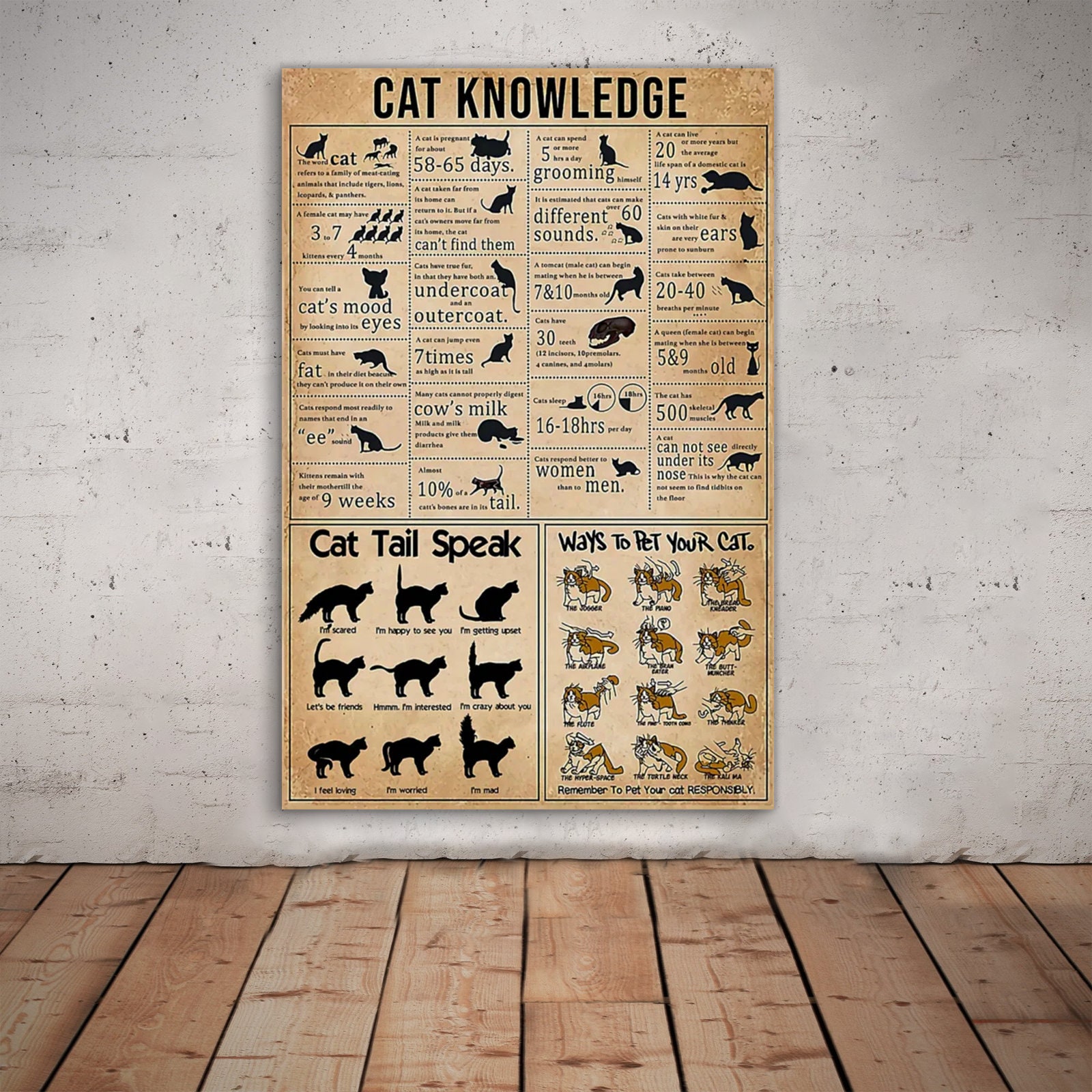 Cat Knowledge Vertical Poster, Cat Poster, Wall Art Home, Knowledge ...