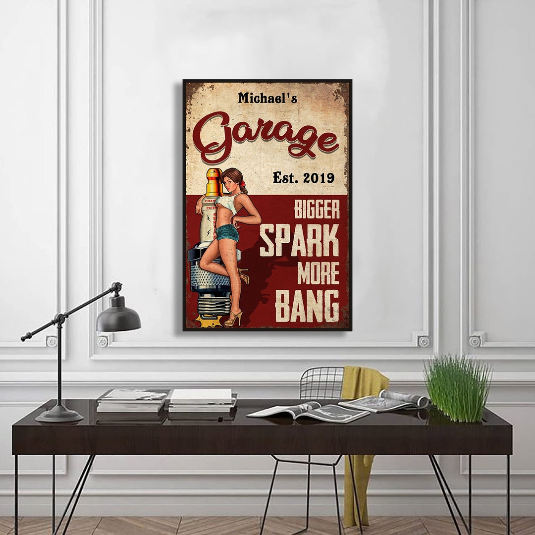 Personalized Garage Bigger Spark More Bang Poster, Garage Poster ...