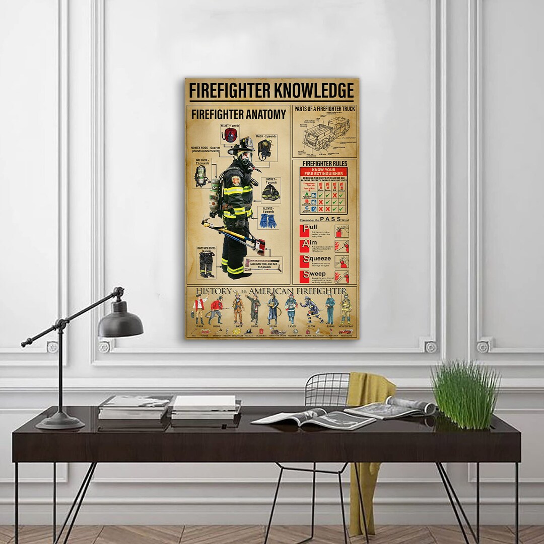 Firefighter Knowledge Poster, Knowledge Poster, Vintage Poster Wall Art ...