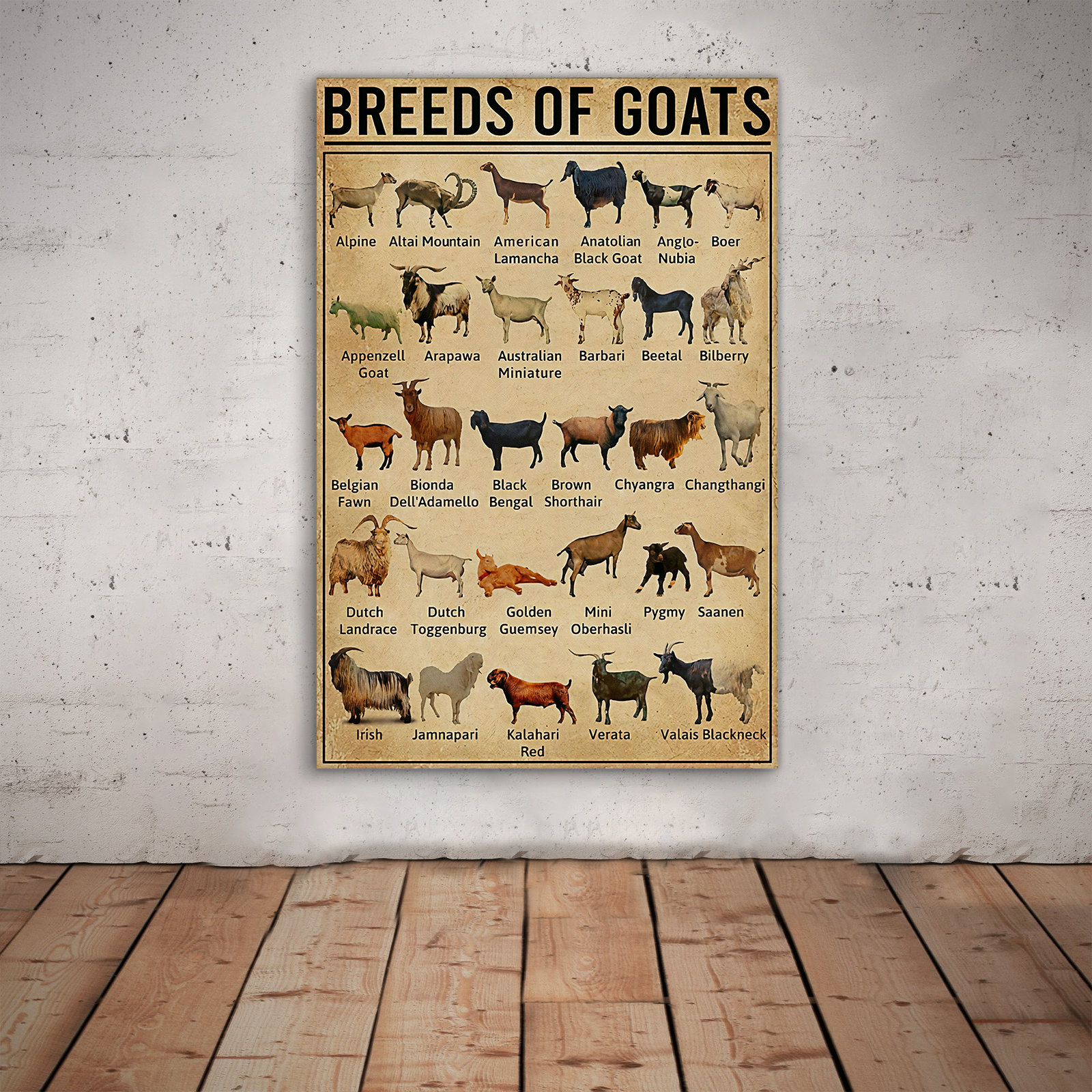 Breeds of Goats Poster, Knowledge Poster, Vintage Poster Wall Art, Home ...