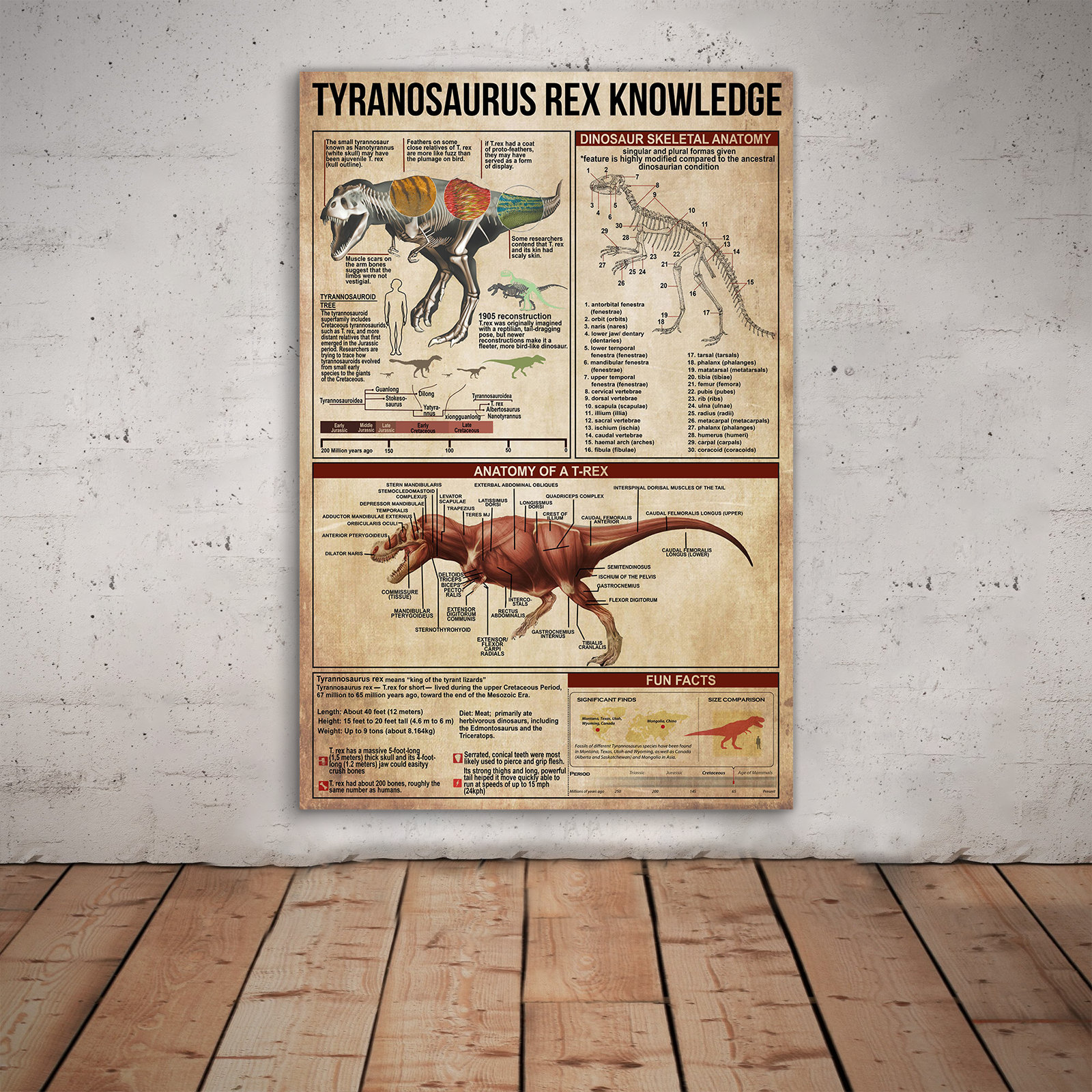 Dinosaur Poster Tyranosaurus Rex Knowledge Dinosaur Vertical - Etsy
