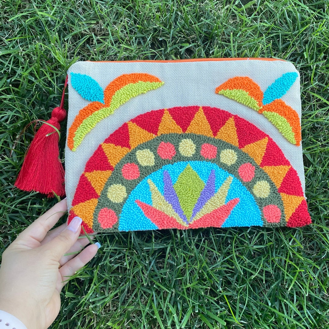 Handmade Bag, Embroidered Handbag, Hand Tufted Punch Clutch Bag, Tufted ...