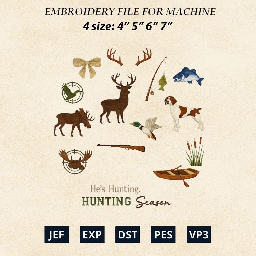 Hunting Embroidery Design Bundle | Deer Duck Dog Fishing Hunting Icons ...