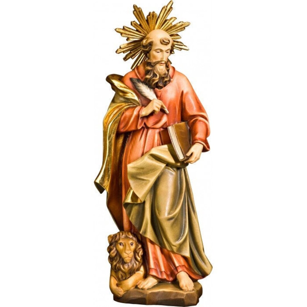 Statue de Saint Marc l'Évangéliste, en bois sculpté et peint à la main ...