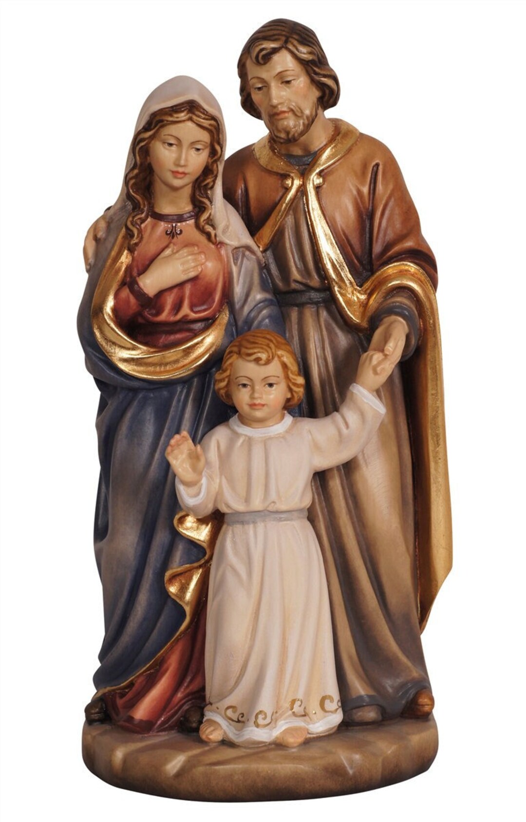 Hand-carved Wooden Holy Family Statue Full Color. Sacred Art for Church ...