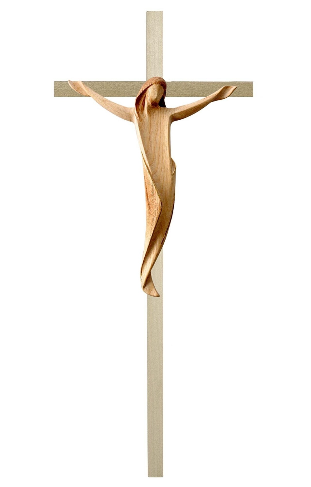 Handcrafted Modern Wooden Crucifix Natural Finish Wall Cross Sculpture ...