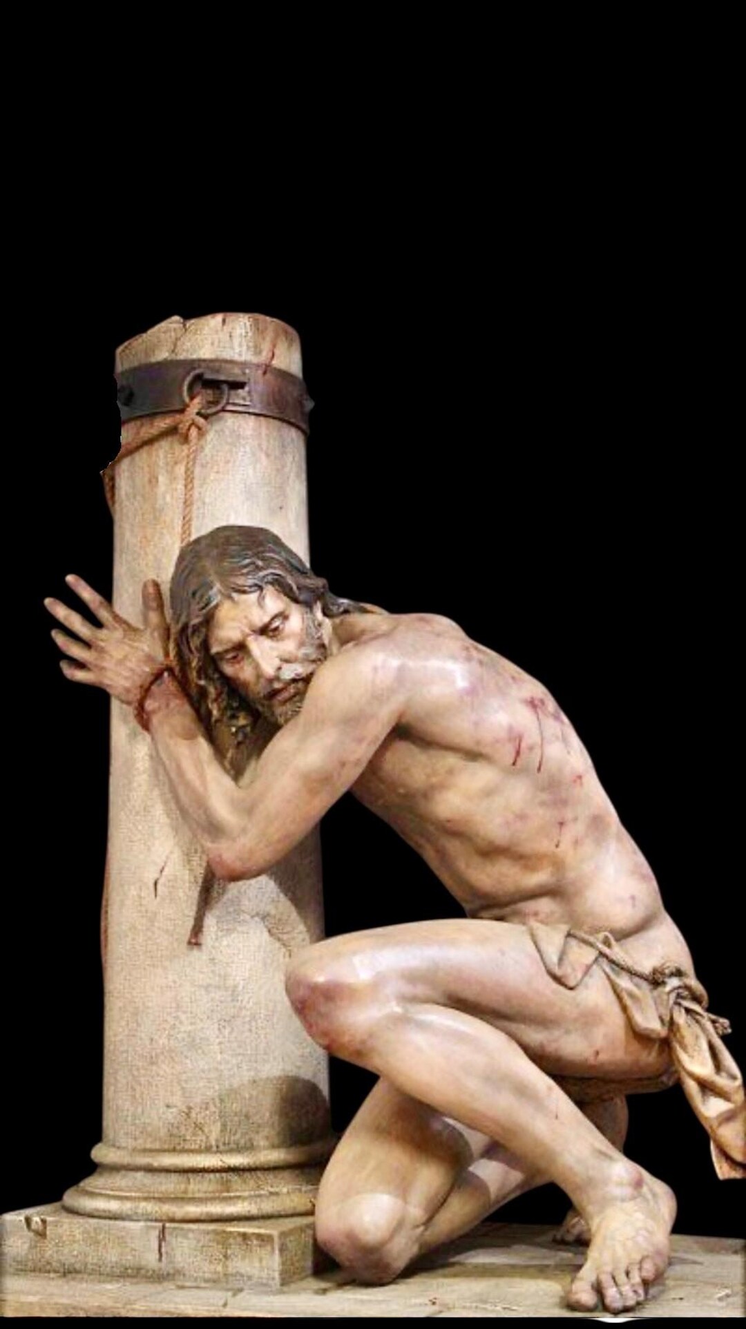 Hand-carved Wooden Corpus Christi Jesus Flagellated at the Column ...