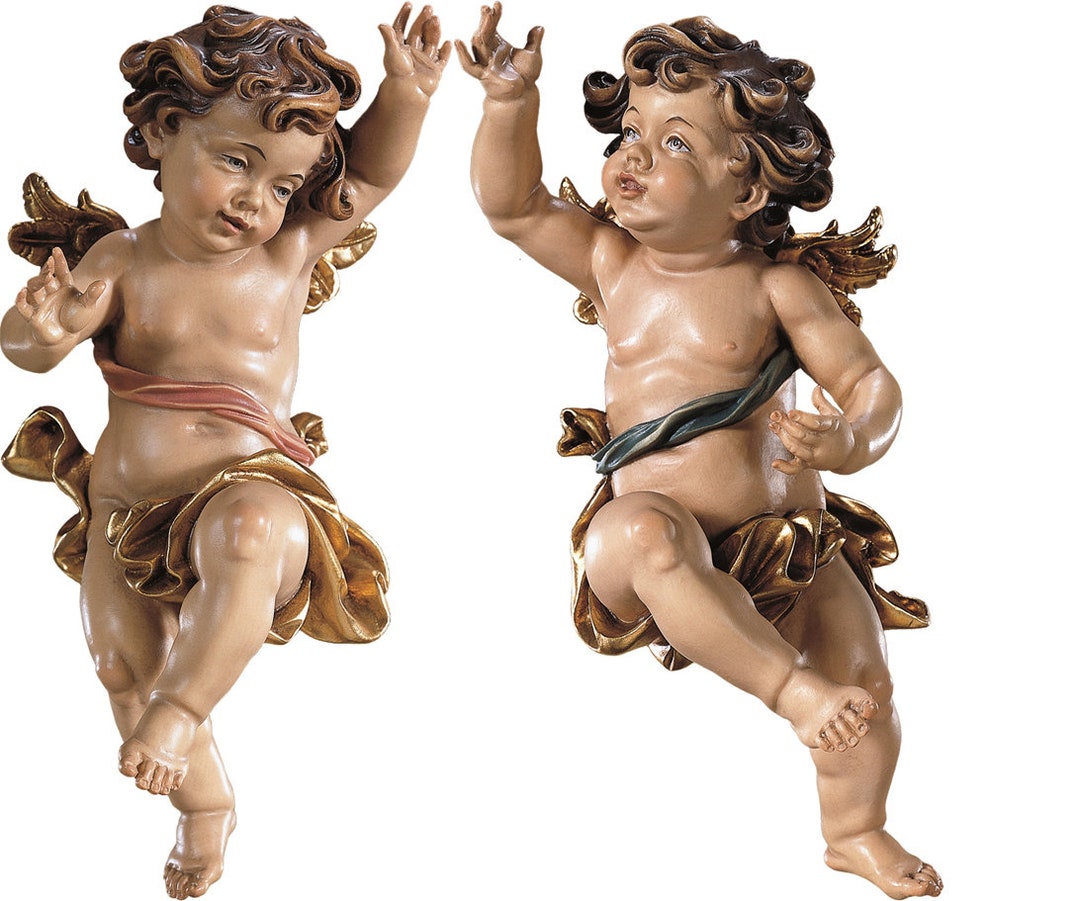 Hand-carved and Haunted Wooden Couple of Puttoes Angels for Wall. Work ...