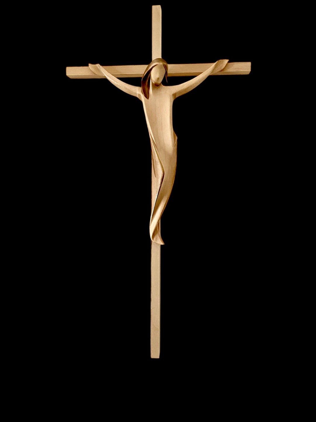 Handcrafted Modern Wooden Crucifix Natural Finish Wall Cross Sculpture ...