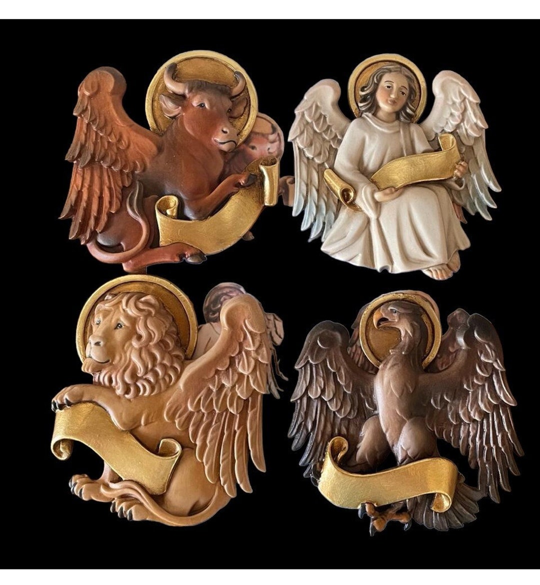 4 Evangelists Wall Symbols flat Back Carved Wood and Hand Painted - Etsy