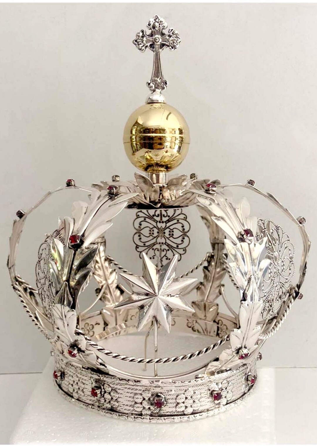 Handcrafted Brass Imperial Crown With Gold Sphere. Silver Finish ...
