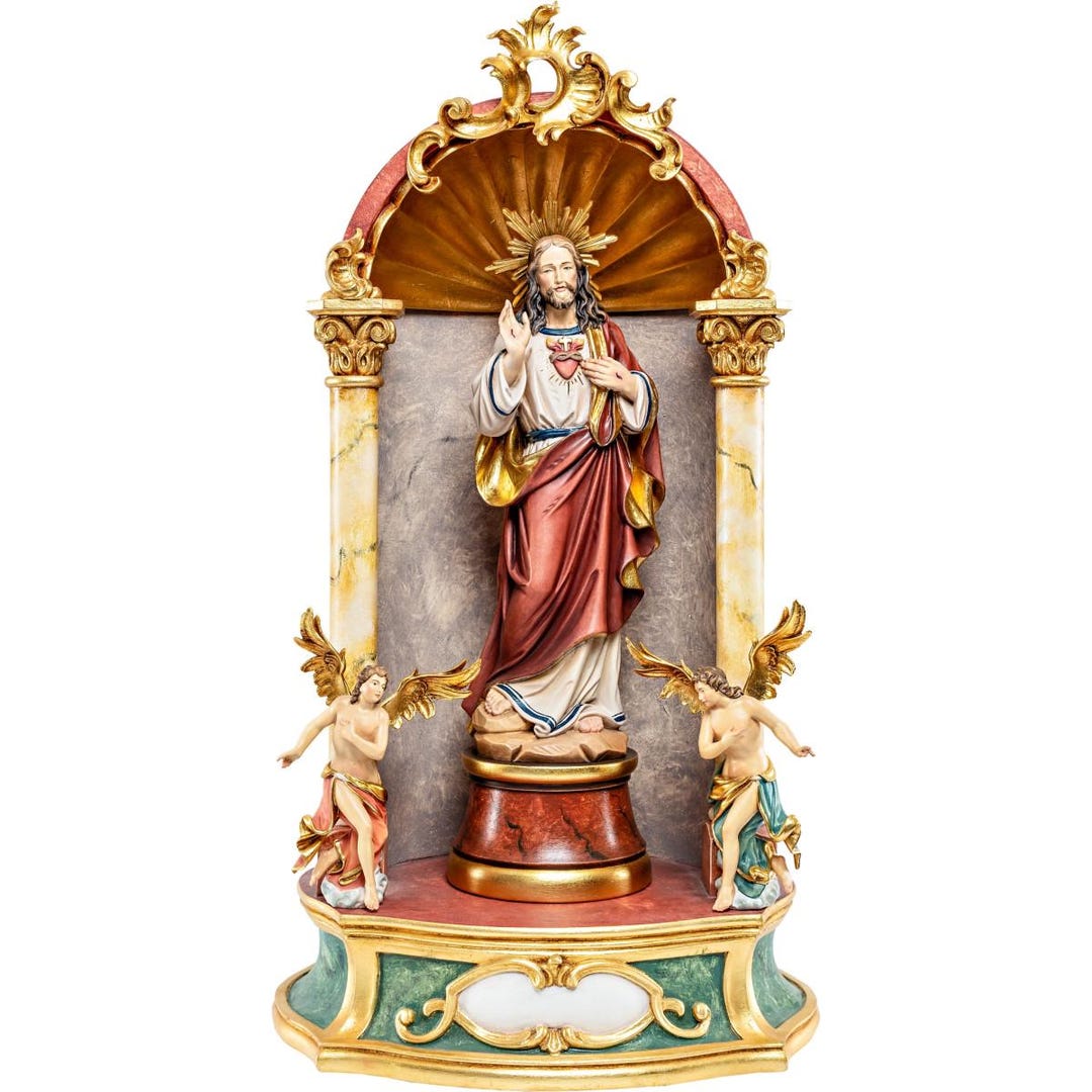 Sacred Heart of Jesus With Niche Hand-carved and Painted Wood - Etsy