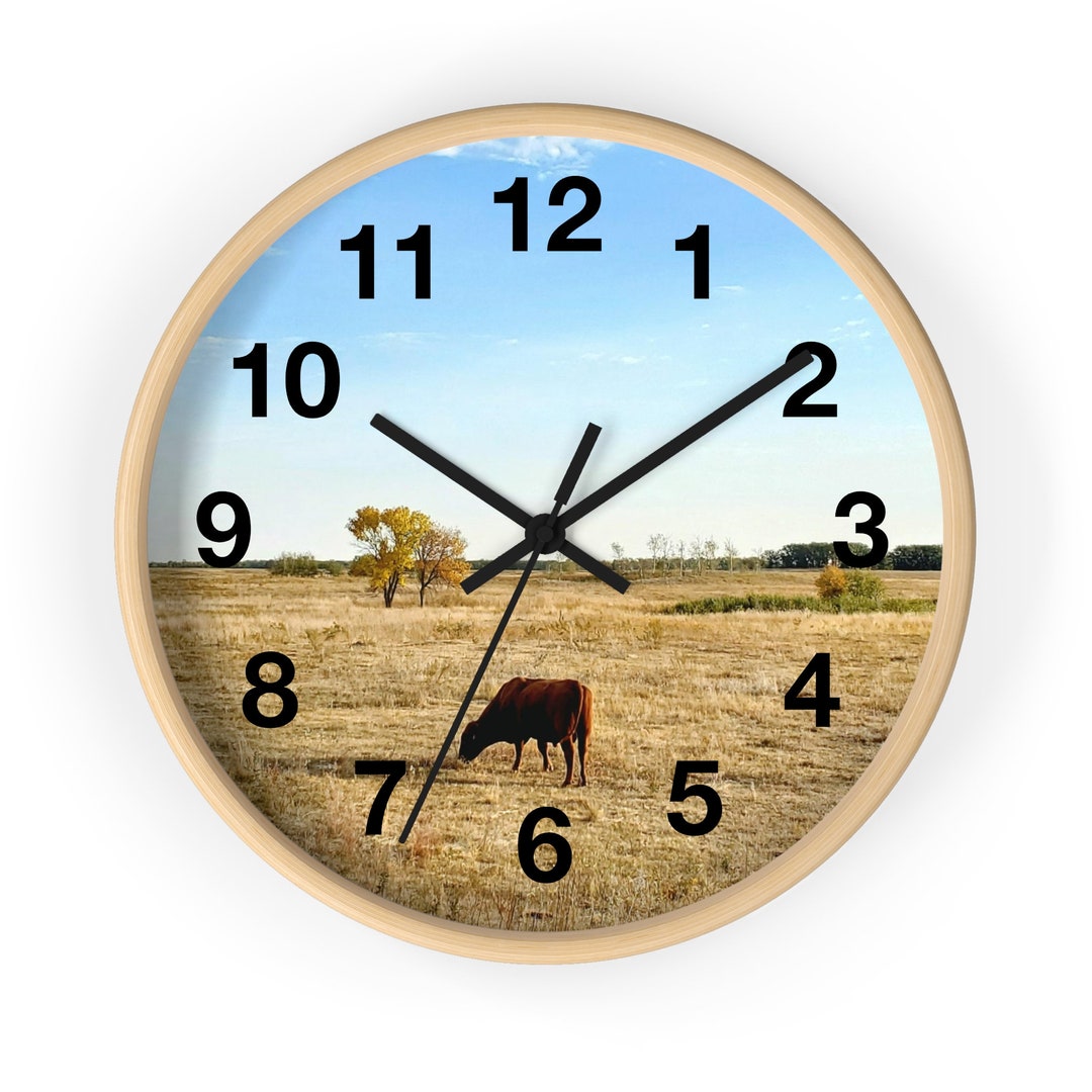 Cow Grazing in Field Silent Large Wall Clock battery-powered - Etsy