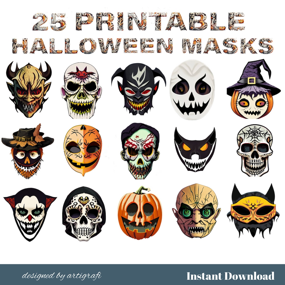 Printable Halloween Masks: Monster Masks, Costume Party (PDF Download ...