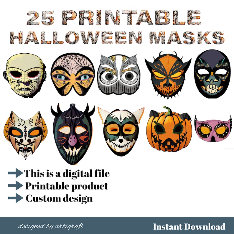 DIY Printable Monster Masks Halloween Costume Kids Paper Craft Template ...