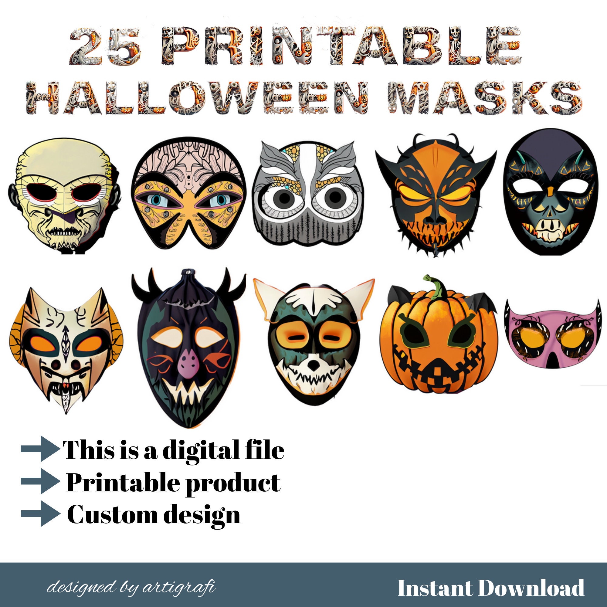 Pintable Halloween Mask | Party Mask | Digital Download | Halloween ...