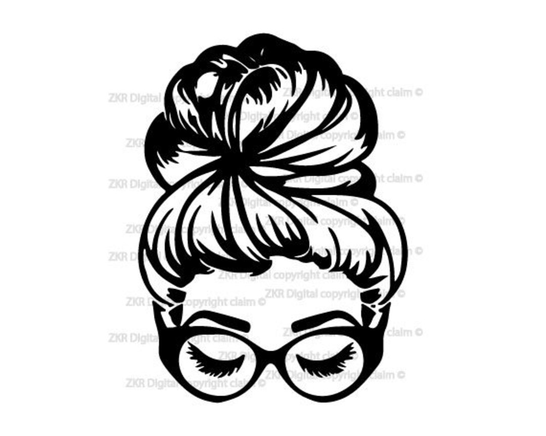 Messy Bun Svg Women Face Svg Mom Clipart Eyelashes Girl Svg Mom Life