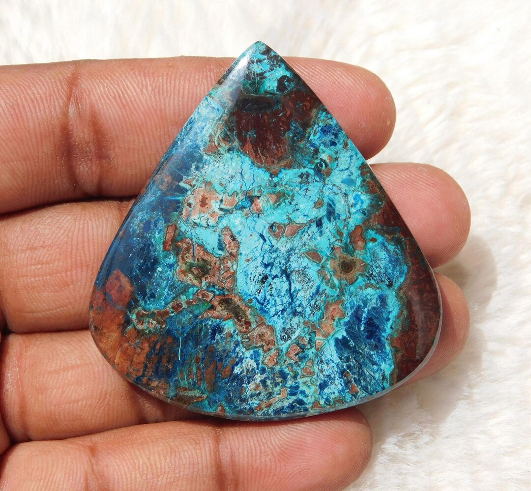 Azurite Chrysocolla Cabochon: Natural Gemstone (55X50X5 MM, 120 Cts ...
