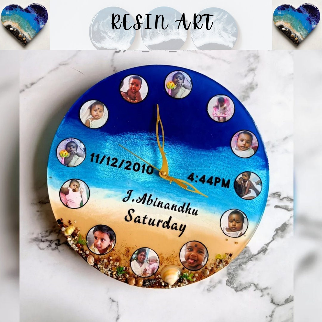 Baby's First Year Photo Clock Customizable Resin Wall Clock Monthly ...