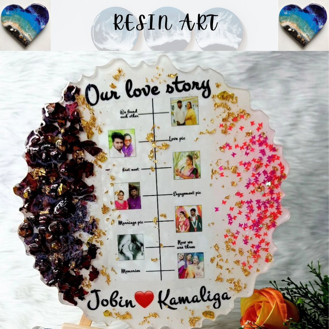Personalized Resin Art Couple Photo Collage With Love Story Handmade ...