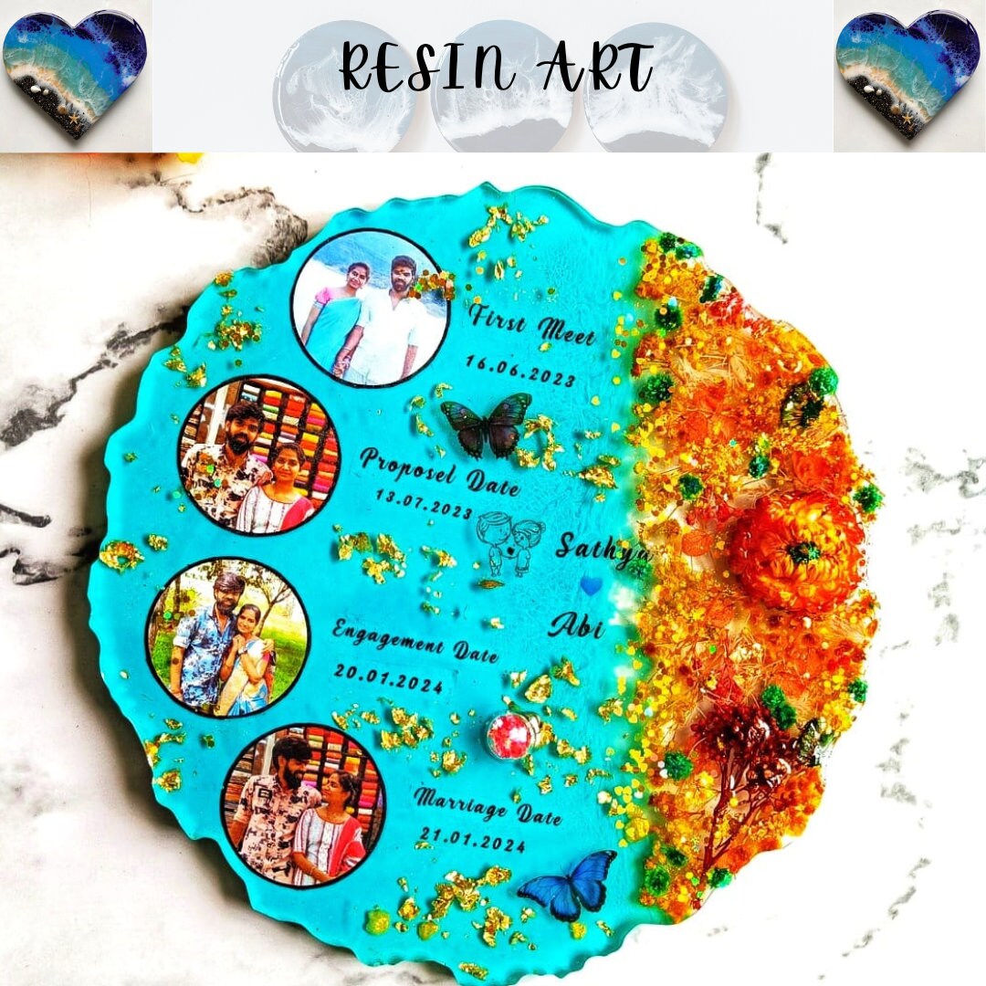 Personalized Resin Art Couple Photo Collage With Love Story Handmade ...