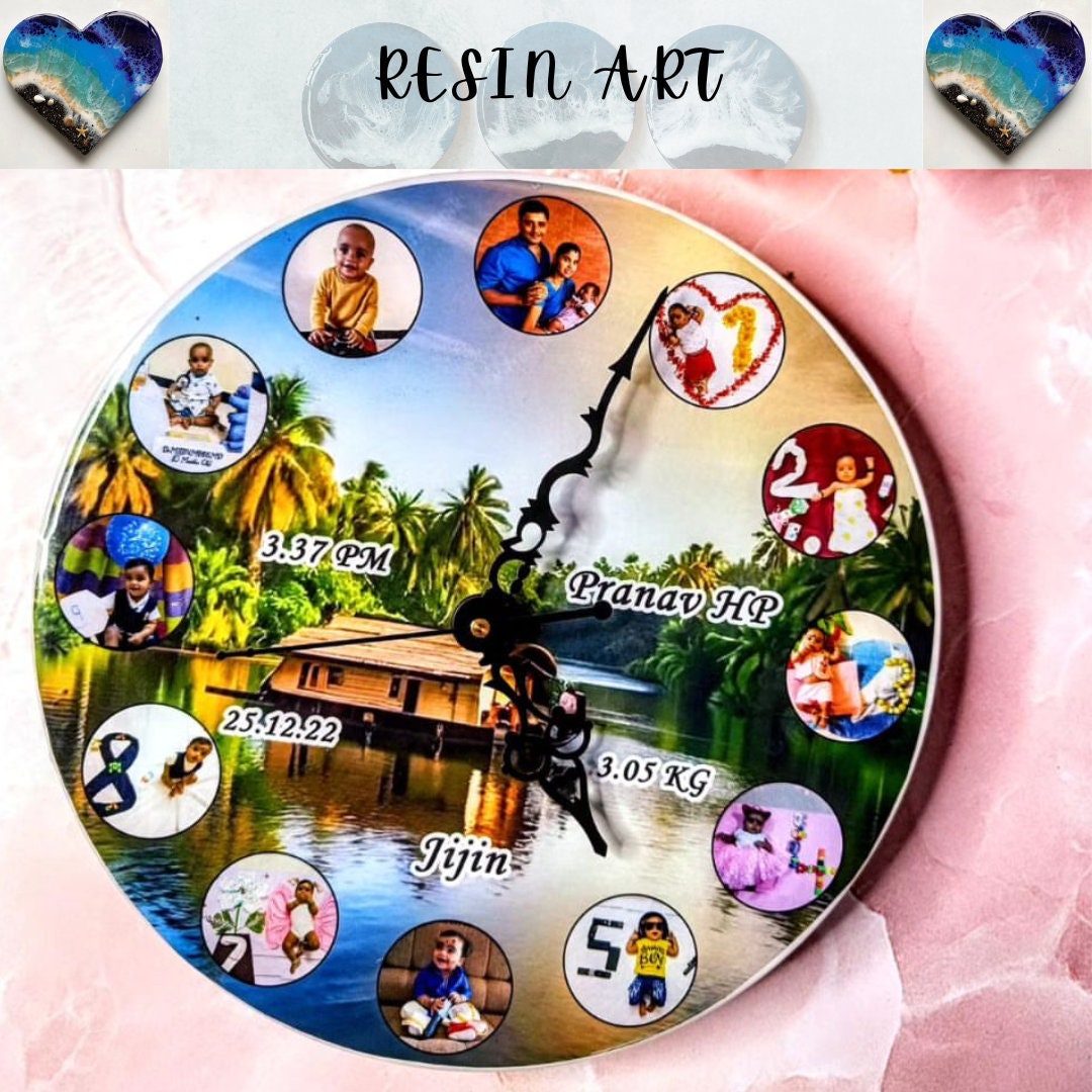 Baby's First Year Photo Clock Customizable Resin Wall Clock Monthly ...