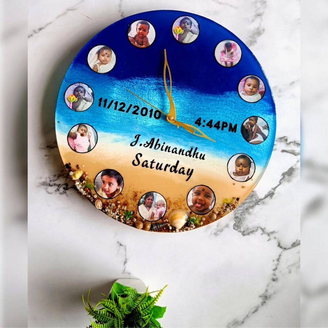 Baby's First Year Photo Clock Customizable Resin Wall Clock Monthly ...
