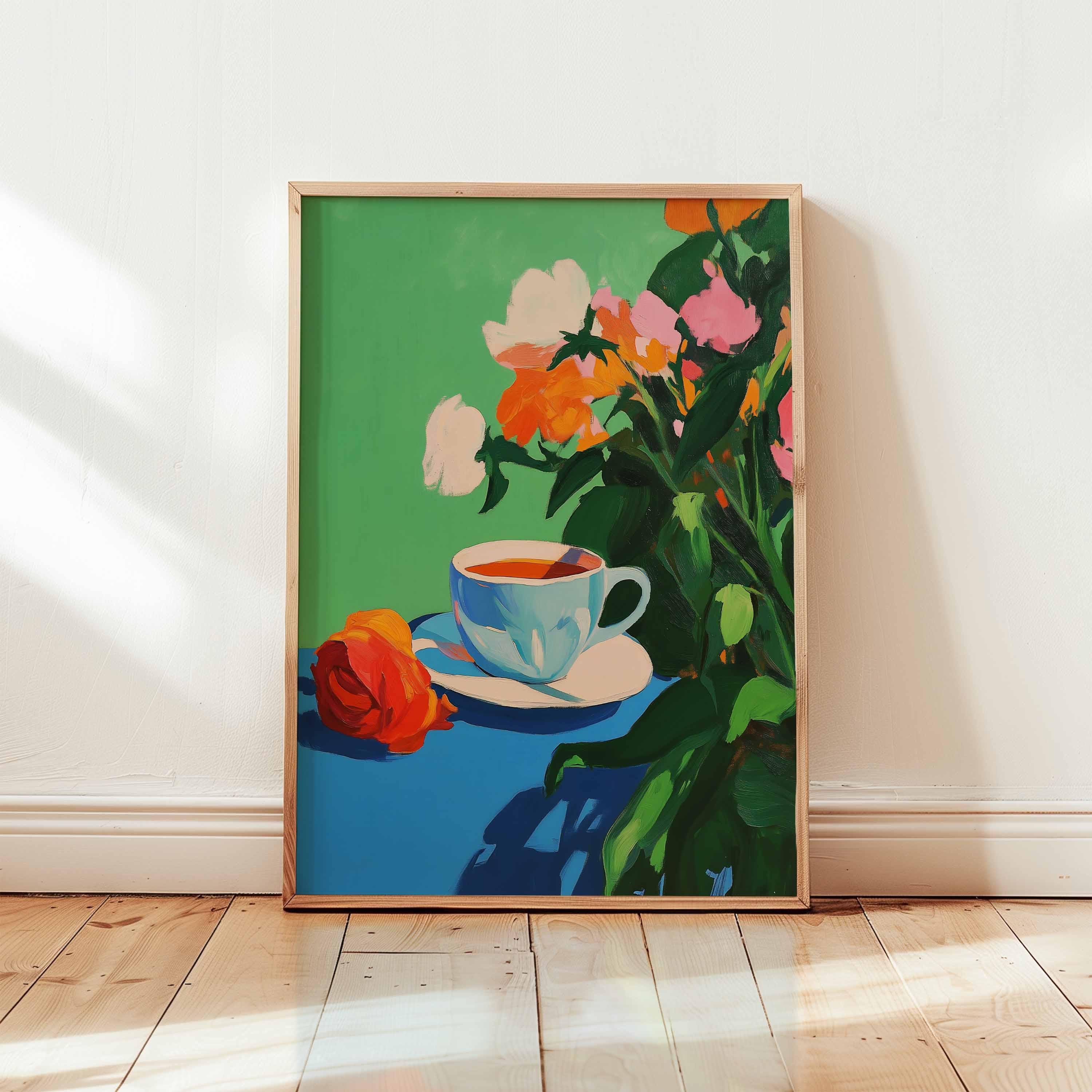 Tea and Flowers Wall Art Vibrant Still Life Print Modern Kitchen Decor ...