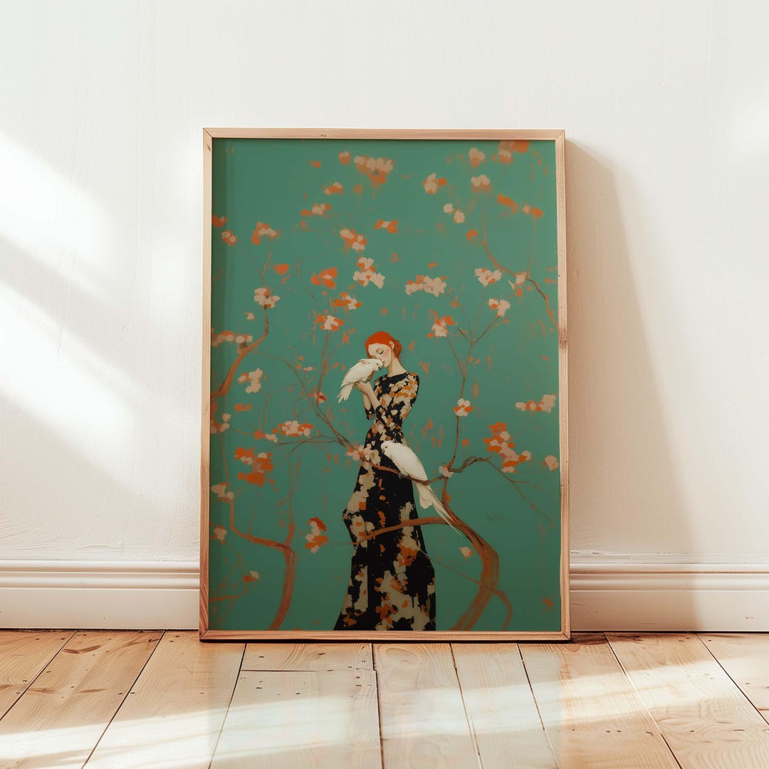 Cockatoo Art Print, Modern Colorful Animal Wall Art, Woman and Cockatoo ...