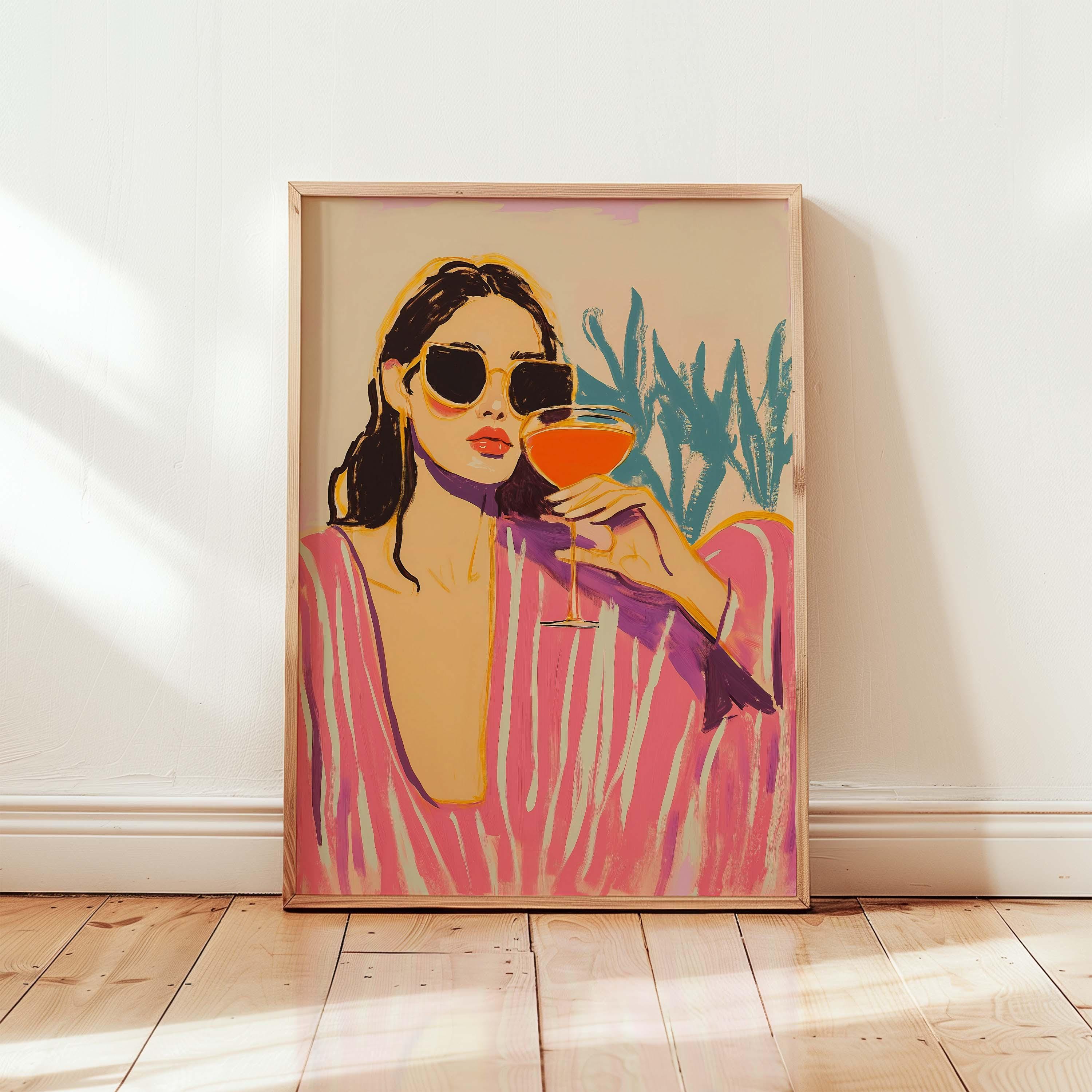 Chic Cocktail Wall Art Poster Fashionable Woman Print Trendy Bar Decor ...