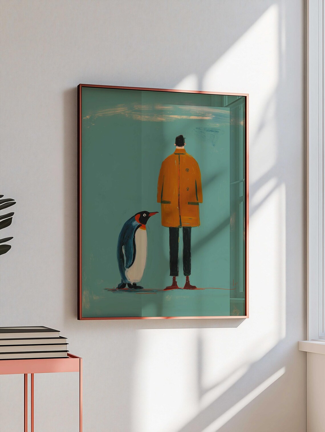 Penguin Art Print Whimsical Minimalist Wall Art Man Penguin Poster ...